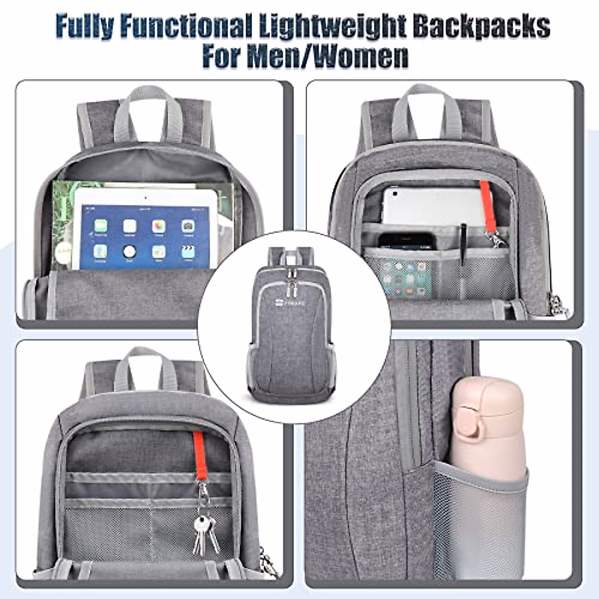 ZOMAKE 10L Ultra Lightweight Backpack:10L Hiking Backpacks - Small Light Weight Back Pack Outdoor Hiking Day Pack for Women Men (Grey)