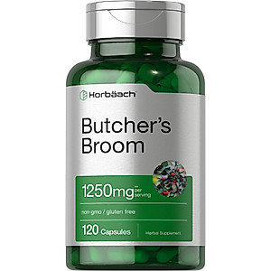 Horbaach Butchers Broom Capsules 1250mg | 120 Count | Non-GMO, Gluten Free | Traditional Herb Root Extract Supplement