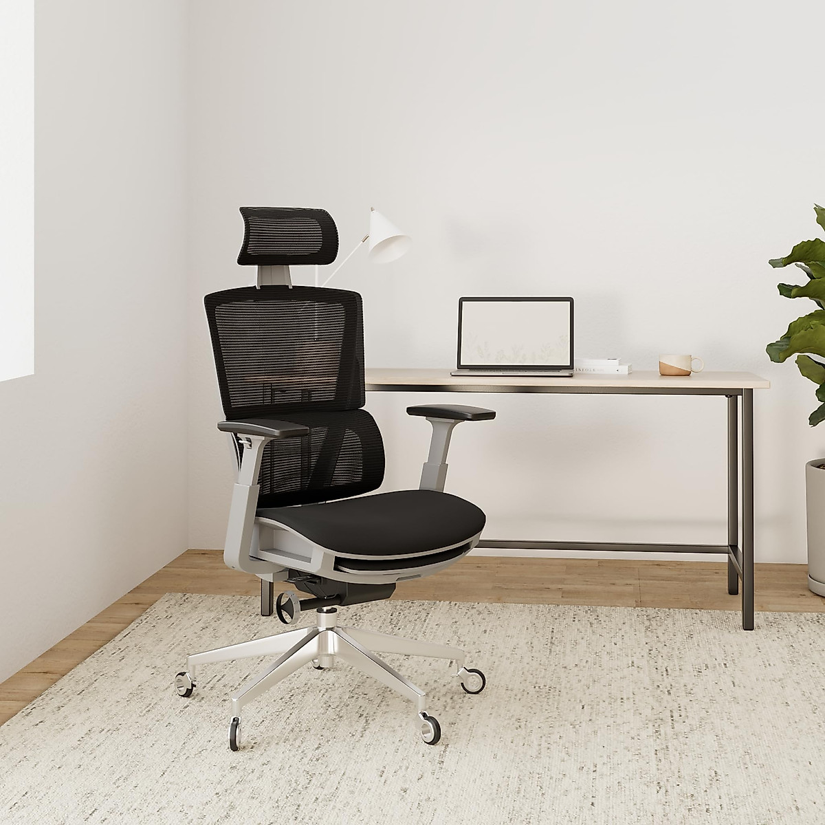 Nouhaus Rewind Ergonomic Office Chair with Footrest and Lumbar Support Swivel Computer Chair, Rolling Home Office Desk Chairs with Wheels, Mesh High Back Task Chair (Black)