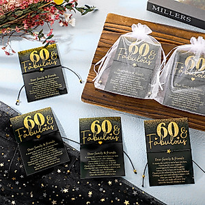 25 Set Birthday Party Gift Favors for Guests Adjustable Wish Bracelets Thank You Fabulous Cards Birthday Bracelets with Heart Star Charm Bags for Birthday Anniversary Guest Souvenirs(60th Birthday)