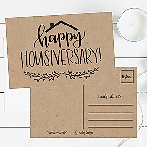 25 Kraft Happy Home Anniversary Realtor Cards, Blank Greeting House Postcards, Bulk Real Estate Thank You Notes, Welcome Home Realtor Gifts Stationery, New Realtor Gifts For Clients, Housiversary Card
