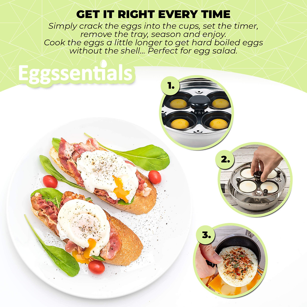 Egg Poacher - Eggssentials Poached Egg Maker, Stainless Steel Egg Poaching Pan, Poached Eggs Cooker Food Grade Safe PFOA Free with Spatula