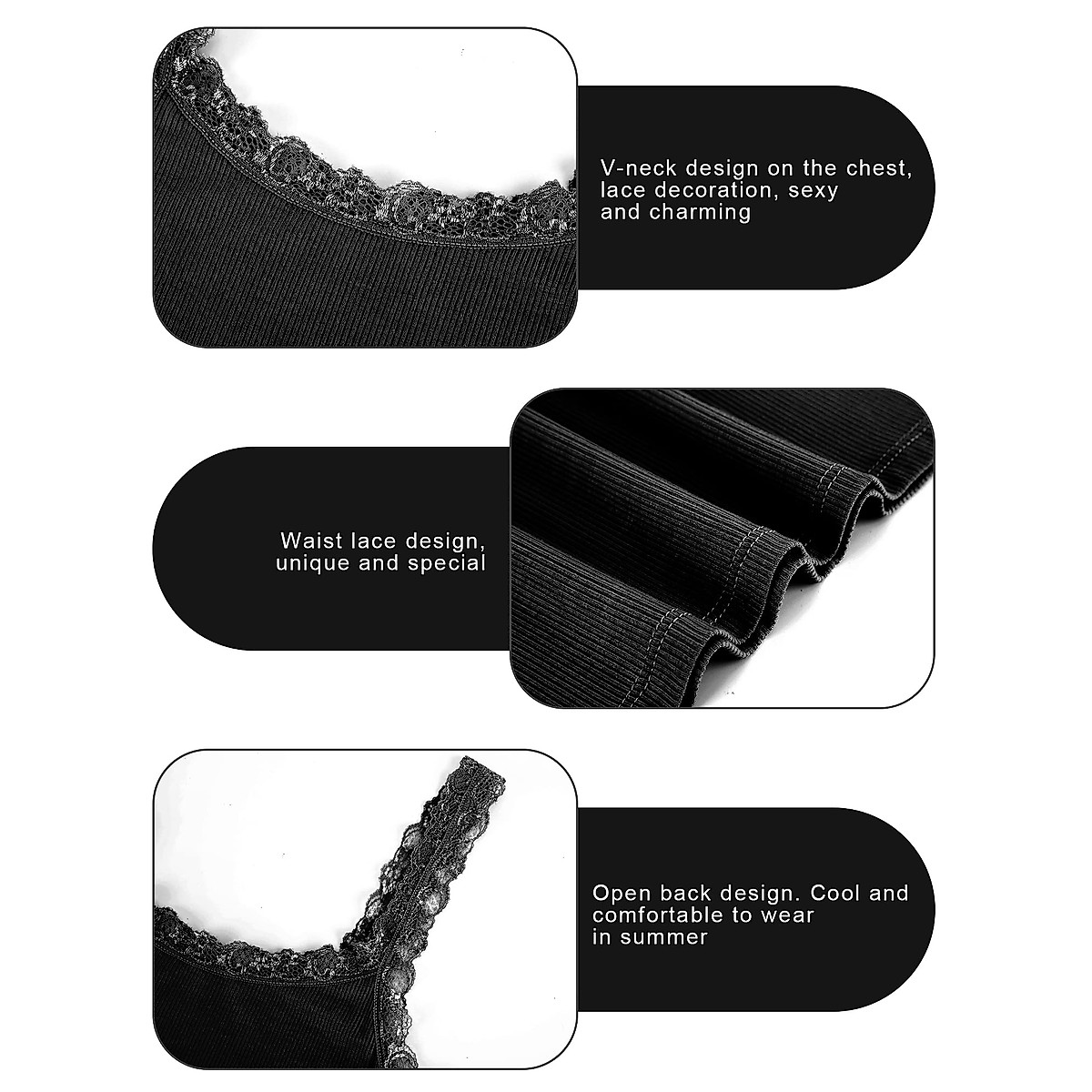 Sintege 3 Pcs Women's Lace Patchwork Tank Top Lace Camisole Tank Sleeveless Cami Crop Lacework Trim Y2k Tops(Small,Black, White, Coffee)