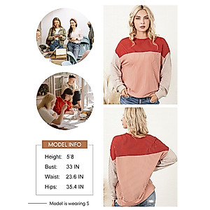 Dokotoo Women's Pullover Shirts Long Sleeve Knit Tees Shirts High Neck Color Block Tunics Blouses Ladies Casual Sweatshirt Womens Fall Fashion 2025 Red X-Large