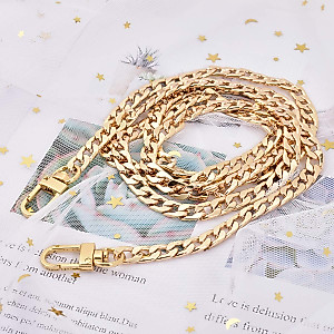 HAIOPS Purse Chain 47" Iron Flat Chain Strap Handbag Metal Straps Shoulder Corss Body Replacement Chain Accessories (Gold)
