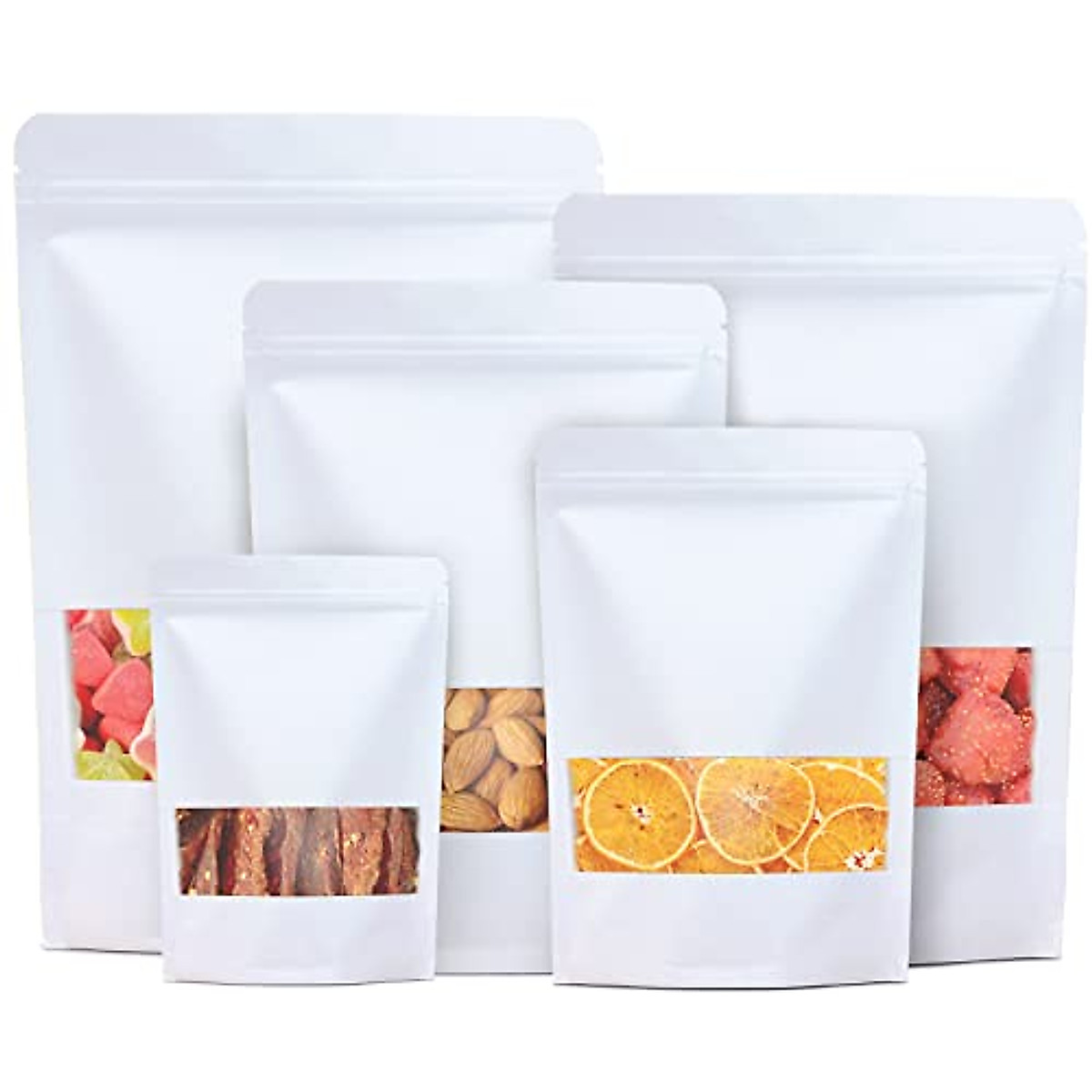 DMPACKDM 50Pcs Kraft Stand Up Pouch Bags, 7.1 x 10 Inches Kraft Stand Up Pouches with Window,Resealable Zip Lock, Heat-Sealable,Suitable for Home or Business.