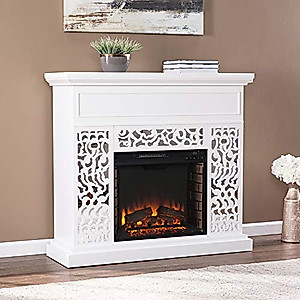 SEI Furniture Wansford Contemporary Electric Fireplace, White/Mirror