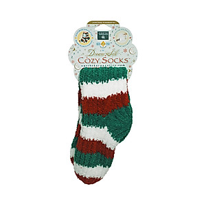 Earth Therapeutics Cozy Socks with Shea Butter - Red + Green Stripe