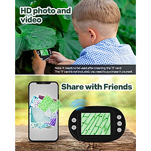 HOLYFUN Handheld Microscope Kit for Kids, Catch Video & Photo, Portable Rechargeable 1000X HD Microscopes Camera Toys, Outdoor Indoor Student Beginner Educational Science Gift for Children Age 6+