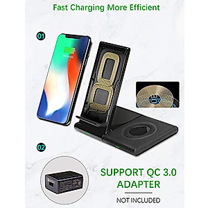Wireless Charger, Fast Wireless Charging Stand, 2-in-1 Wireless Charging Station Dock for iPhone 14/13/12/11/Pro/Max/X/Xs/XR/AirPods2, Samsung Galaxy Note/Watch/Buds