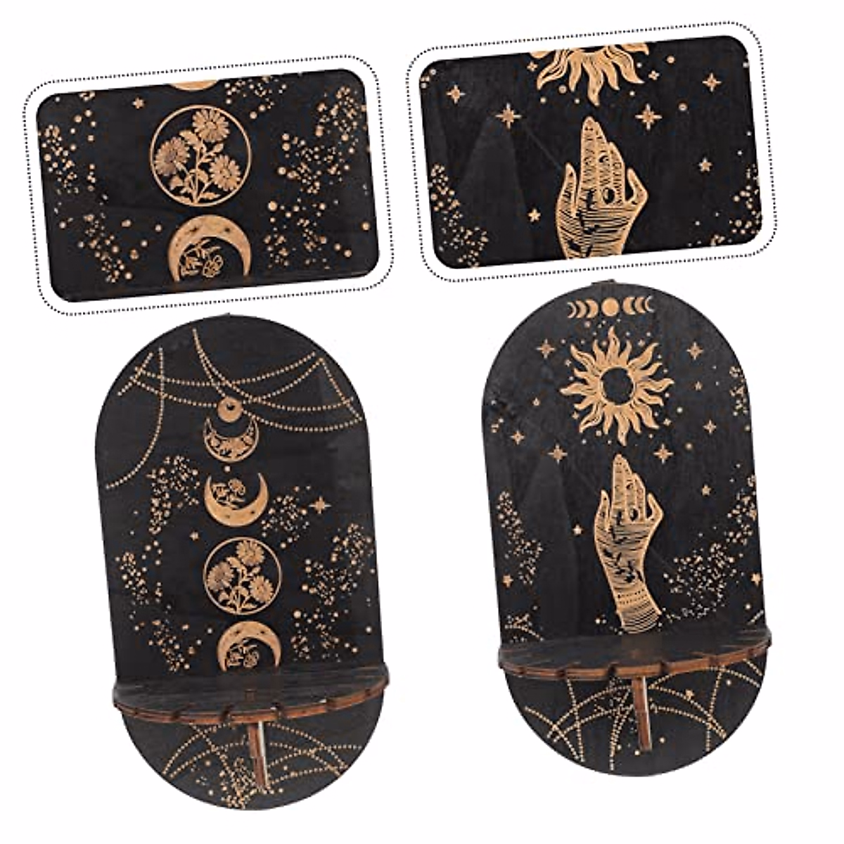 CIYODO 2pcs Storage Wall Shelves Black Wall Shelves Ornament Display Stand Crystals Stones Wall Shelf Stone Shelf Wooden Crystal Rack Ledge Base Hand Frame Party Display Holder Black Shop