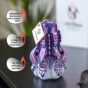 Carved Candles - Unique Handmade Candles Long Burning - Unscented Decorative Candle - Luxury Candles for Home Decor - Birthday Anniversary Romantic Relaxing Christmas Gift for Women - Purple