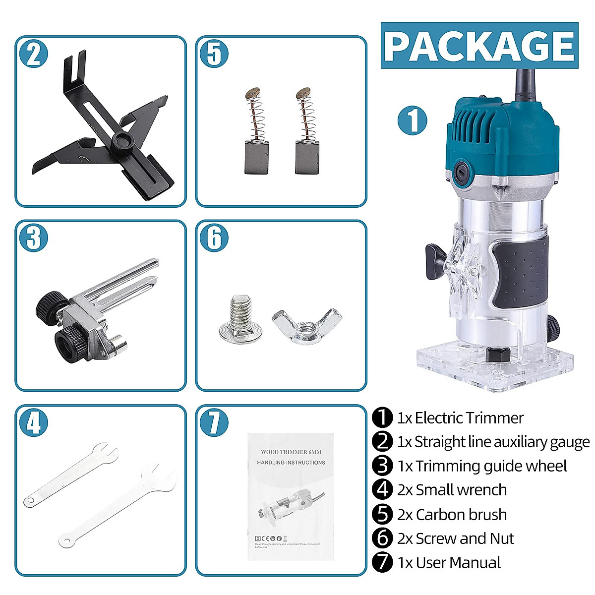 Wood Router,Router Tool Wood Trimmer Router Electric Hand Trimmer Laminate Milling Engraving Hand Machine Joiner Tool Electric for Slotting Trimming Carving 110V 800W 30000R/MIN(Blue)