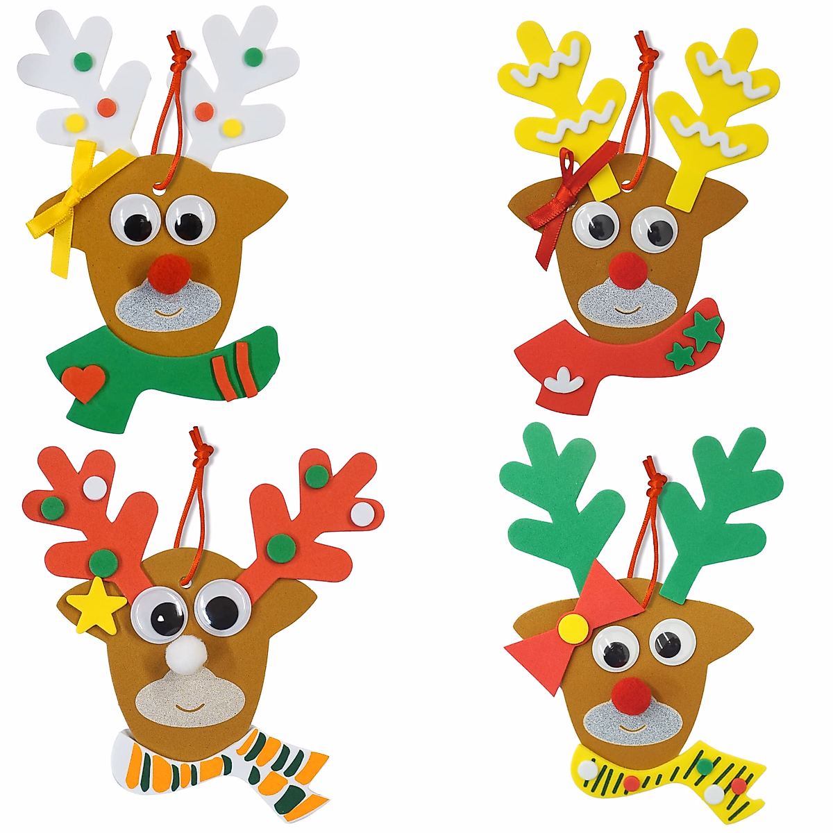 4E's Novelty Reindeer Christmas Ornament Craft for Kids (12 Pack) Updated Edition - Foam Bulk Arts and Crafts Kit for Kids Toddlers 4-8 DIY Craft Party Favor Activity Project