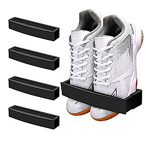 Nirxxiy Adjustable Wall Mounted Shoes Rack, Plastic Shoes Holder Storage Organizer,RV Storage,Door Shoe Hangers 4Pack with Sticky Hanging Strips (Black-4)