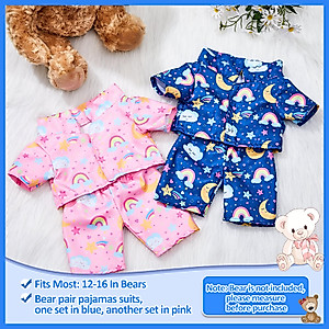 Civaner 2 Pack Blue and Pink Bear Clothes Outfit, Fit Most 12-16 Inch Bears Stuffed Animal Pajamas Plushie Clothes for Stuffed Animals, Pre-Kindergarten Toys(Rainbow Style)