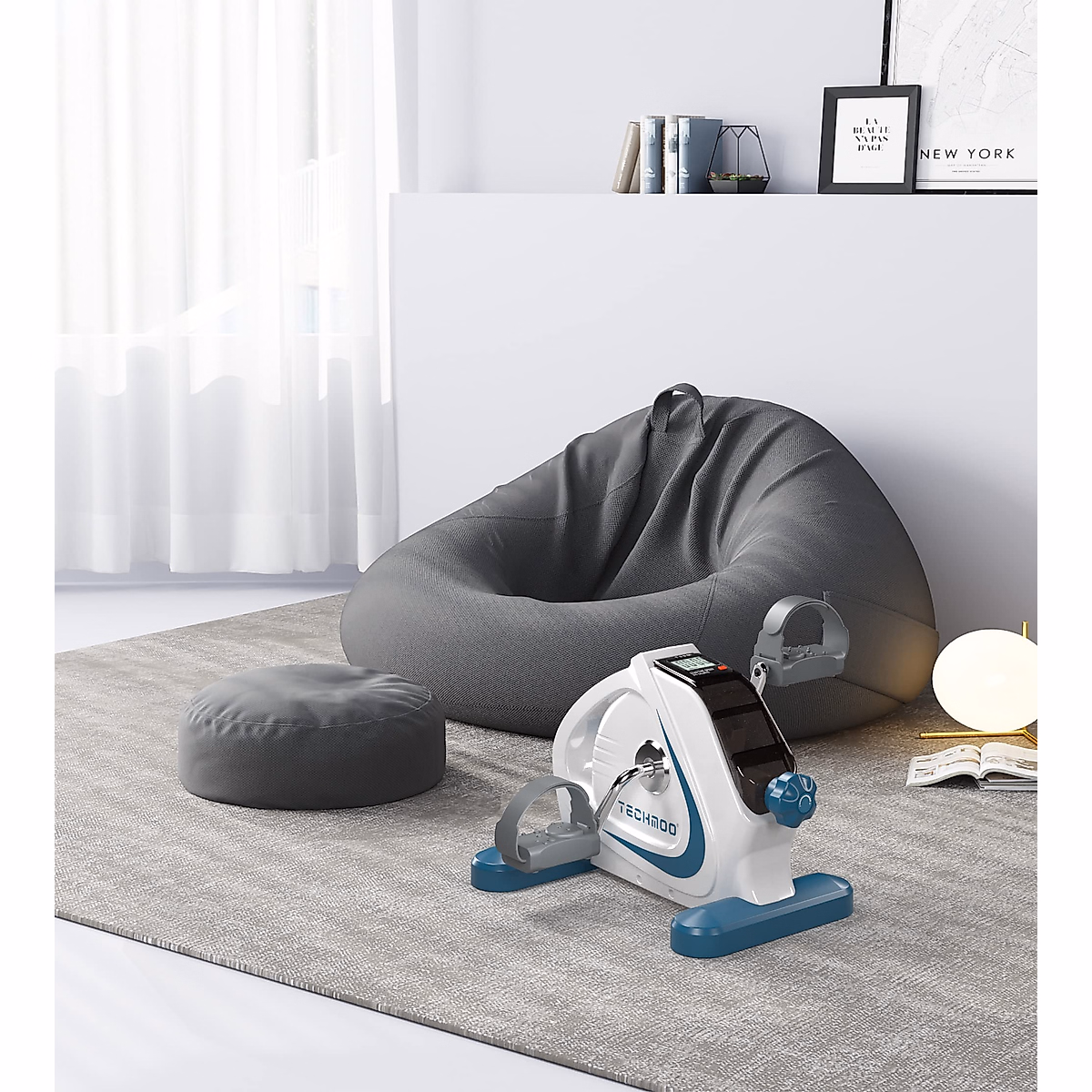 TECHMOO Under Desk Bike Pedal Exerciser, Heavy Metal Flywheel Mini Stationary Exercise Bike with LCD Digital Monitor Portable Foot Cycle for Home/Office/Workout Legs and Arms Training Peddler Machine