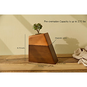 AspenStudio Plant Urn with Ceramic Pot with Magnetic Joint Solid Wooden Urn for Adult Human Ash Cremation Funeral Handcrafted Wood Urn Decorative Urn Large Urn Interior