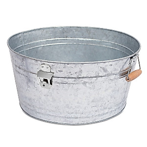 BirdRock Home Galvanized Beverage Tub with Stand - Bottle Opener - Party Drink Holder - Wooden Handles - Outdoor or Indoor Use - Free Standing