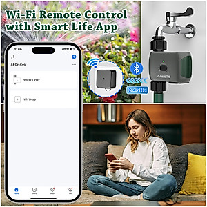 AnseTo WiFi Water Timer for Garden Irrigation System, Hose Timer for Lawn Watering System, Sprinkler Timer Compatible with Alexa and Google Home, with WiFi-Hub Remote Control and 2 Watering Modes