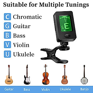 Guitar Tuner, Guitar Accessories with Guitar Picks, Guitar Capo, Capo for Acoustic Guitar, Bass, Buzzing-Free, Quick Release, Guitar Tuner Clip on for Guitar, Violin, Bass, Ukulele Chromatic