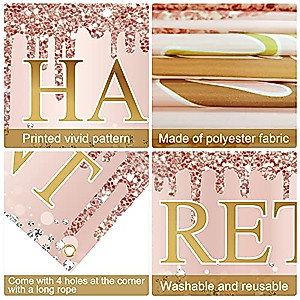 Pink Rose Gold Happy Retirement Banner Decorations for Women, Large Retirement Yard Banner Sign Party Supplies, Retired Theme Party Photo Booth Props Decor Outdoor Indoor (9.8x1.6ft)