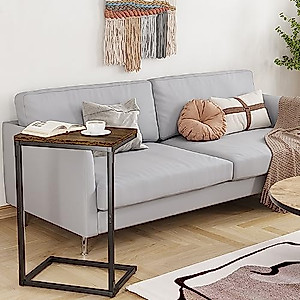 Fixwal C-Shaped End Table, Side Table for Sofa, Vintage Accent Couch Table with Metal Frame for Coffee Snack Laptop