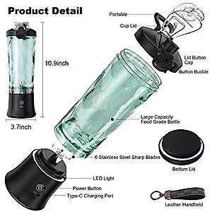 Portable Blender, YKSINX Smoothies Blender, 20 oz Personal Blender for Shakes and Smoothies with USB Rechargeable Travel Sports Blender Bottle Black