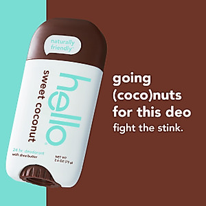 hello Sweet Coconut Deodorant With Shea Butter for Women + Men, Aluminum Free, Baking Soda Free, Parabens Free, 24 Hour Odor Protection, 2.6 Ounce, 2 Pack