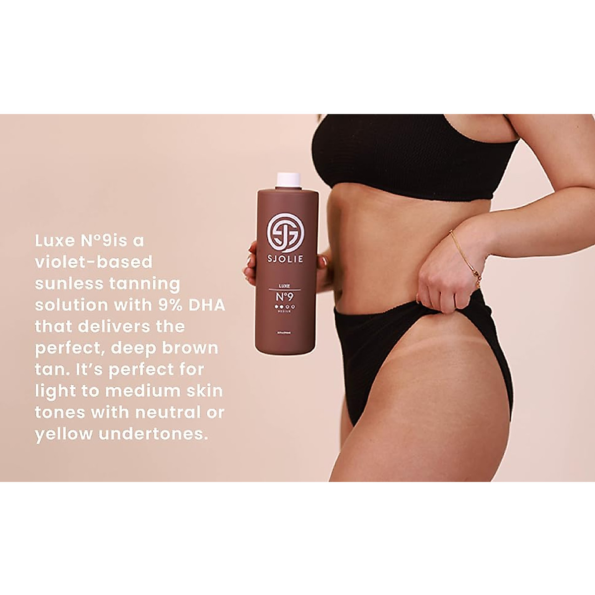SJOLIE Violet Spray Tan Solution - Luxe 9 - Medium Blend | Sunless Tanning Solution for a Hydrating, Deep Brown Tan - Quart