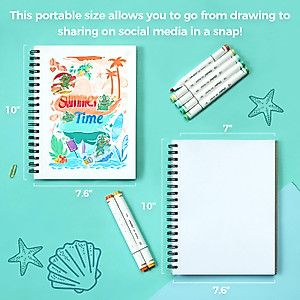 Ohuhu Double Sided Marker Pads Art Sketchbook Bleedproof - 7"x10" Large Paper Size - 90LB/150GSM Smooth Drawing Paper - 60 Sheets/120 Pages, Spiral Bound Sketching Book for Alcohol Markers Christmas