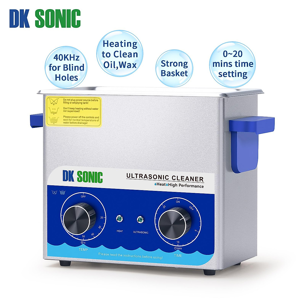DK SONIC 3L Ultrasonic Cleaner,Stainless Steel Ultrasonic Jewelry Cleaner with Cleaning Basket,Timer and Heater,Mechanical Sonic Cleaner for Cleaning Carburetor Parts,Eyeglasses,Coins (110V,0.79Gal)