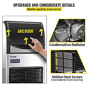 VEVOR Commercial Flake Ice Machine, 132LBS/24H Snow Flake Ice Maker with 66LBS Storage for Seafood Restaurant, Stainless Steel Construction, Quiet Operation, Auto Clean, Air Cooling