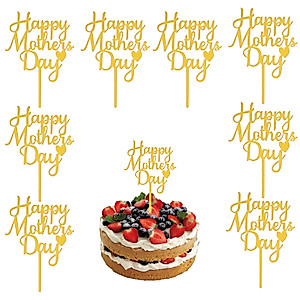 Happy Mothers Day Cake Topper,Horuhue 9Pcs Cupcake Toppers Cake Picks Acrylic Double-Sided Glitter Cake Decorations Birthday Party Supplies for Mom Wife (10)