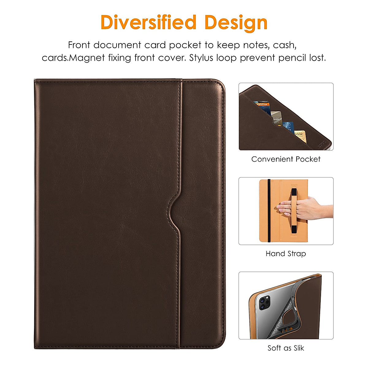 DTTO for iPad Pro 12.9 6th / 5th / 4th / 3rd Generation Case 2022/2021/2020/2018, Leather Folio Stand Cover with Built-in Apple Pencil Holder -Auto Wake/Sleep and Multi Viewing Angles, Dark Brown