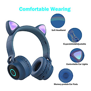 Viwind Kids Bluetooth Headphones,Wireless Over-Ear Headphones with Microphone,Cat Ear Headset with SD/TF Slot,Stereo Sound,Wireless & Wired Mode for Girls,Boys, Children,Teens, Student-Green