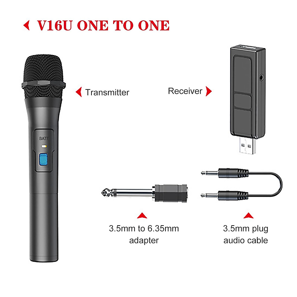Acogedor Wireless Microphone, VHF Universal Handheld Cordless Mic Amplification with USB Receiver, Plug and Play for Karaoke Singing, Wedding, Speech