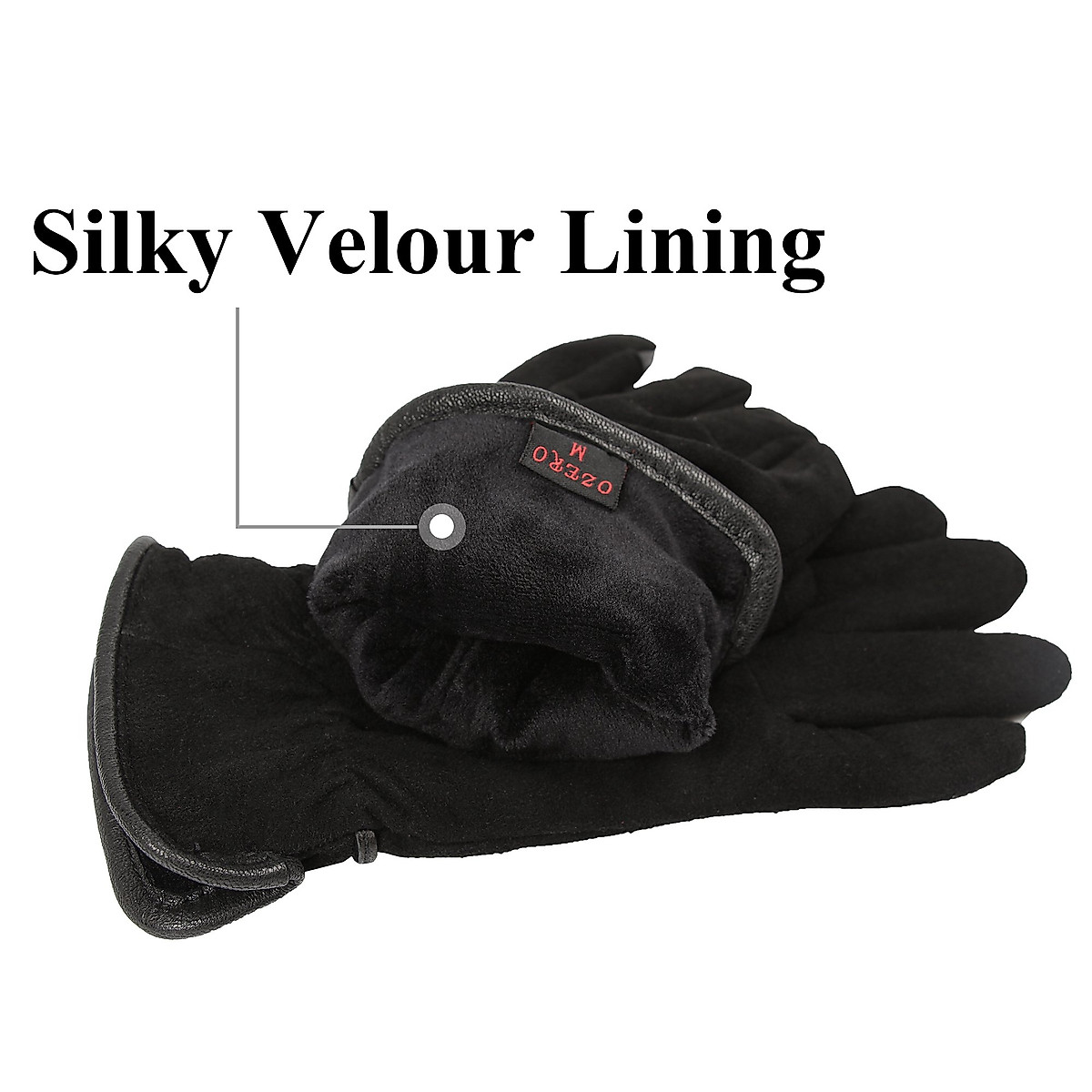 OZERO Winter Gloves for Women Touch Screen Deerskin Suede Leather Thermal Silky Velour Lining Cold Proof Hands Warm Gifts (Black,Medium)