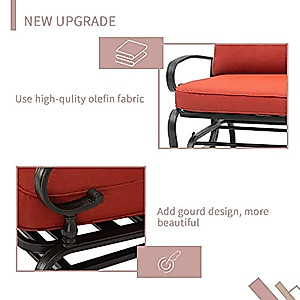 Oakmont Outdoor Glider Rocking Bench 2 Person Patio Loveseat Steel Frame Furniture Set with Removable Cushion for Patio, Garden, Yard, Porch (Red)