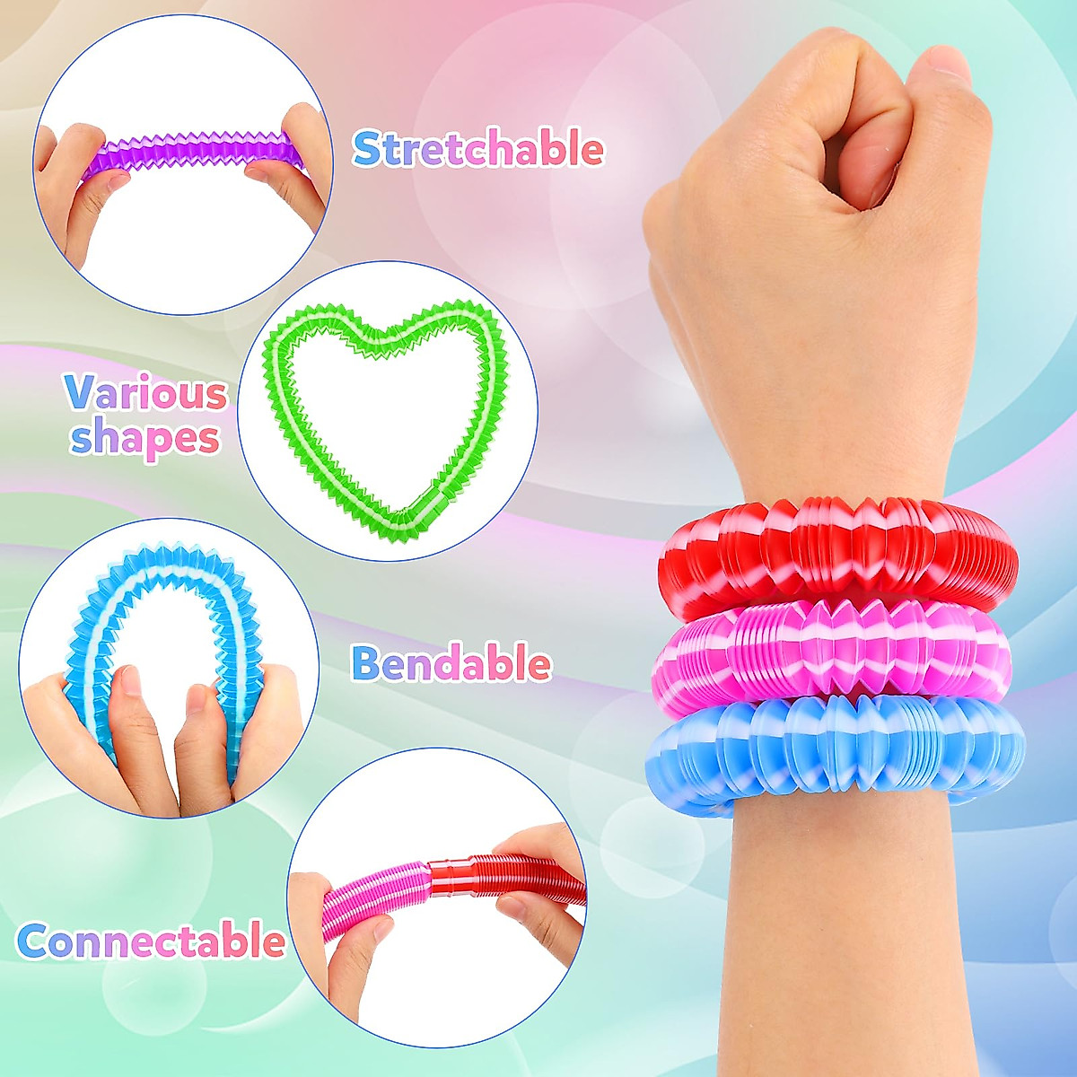 Gigilli 36 PACK Pop Tubes Fidget Toys for Toddlers 1-3, Valentines Day Gifts for Kids Classroom Party Favors for Kids 4-8, Fidget Toys for ADHD Autism, Birthday Goodie Bag Stuffers Classroom Prizes