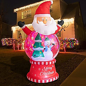 WONDER GARDEN Christmas Inflatable Blow Up Santa Claus with Build-in Rotating LEDs Inflatables for Holiday Party Xmas Lawn Garden Yard Decorations