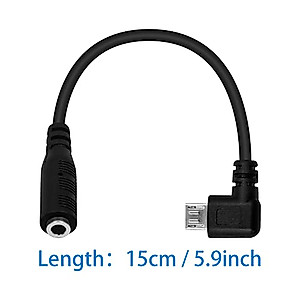 Duttek Micro USB to 3.5mm Jack Audio Adapter Cable, Audio to Micro USB, Right Angled Micro USB Male to 4 Pole 3.5mm Female Cable Cord for Active Clip Mic Microphone Convert Adapter. 6Inch/15cm
