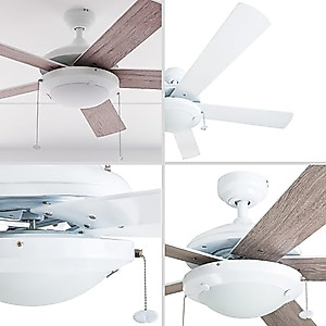Prominence Home Bolivar, 52 Inch Modern LED Ceiling Fan with Light, Pull Chain, Dual Mounting Options, Dual Finish Blades, Reversible Motor - 80101-01 (White)