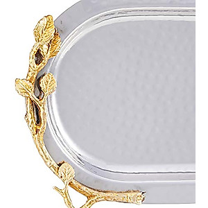 Elegance Golden Vine Hammered Stainless Steel Oval Tray, 15.25 by 5.75-Inch, Silver/Gold