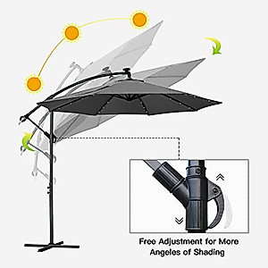 Sunnyglade 10Ft Solar LED Outdoor Adjustable Offset Cantilever Hanging Patio Umbrella with Cross Base for Backyard, Garden, Lawn and Garden