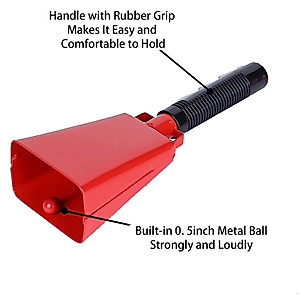 Steel Cowbell with Handle 8 Inch Cow Bells Noise Makers, 2 Pack Large Cowbells for Sporting Events, Hand Percussion Cowbells Cheering Bell for Football Game Party Concert Graduation School (Red)