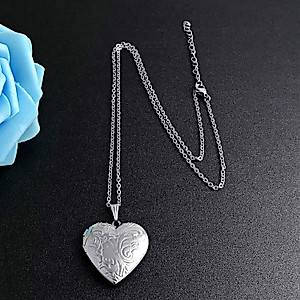 YOUFENG Locket Necklace that Holds Pictures Flower Lockets Necklaces Pendant 18K Gold Plated Gifts Jewelry Silver Heart
