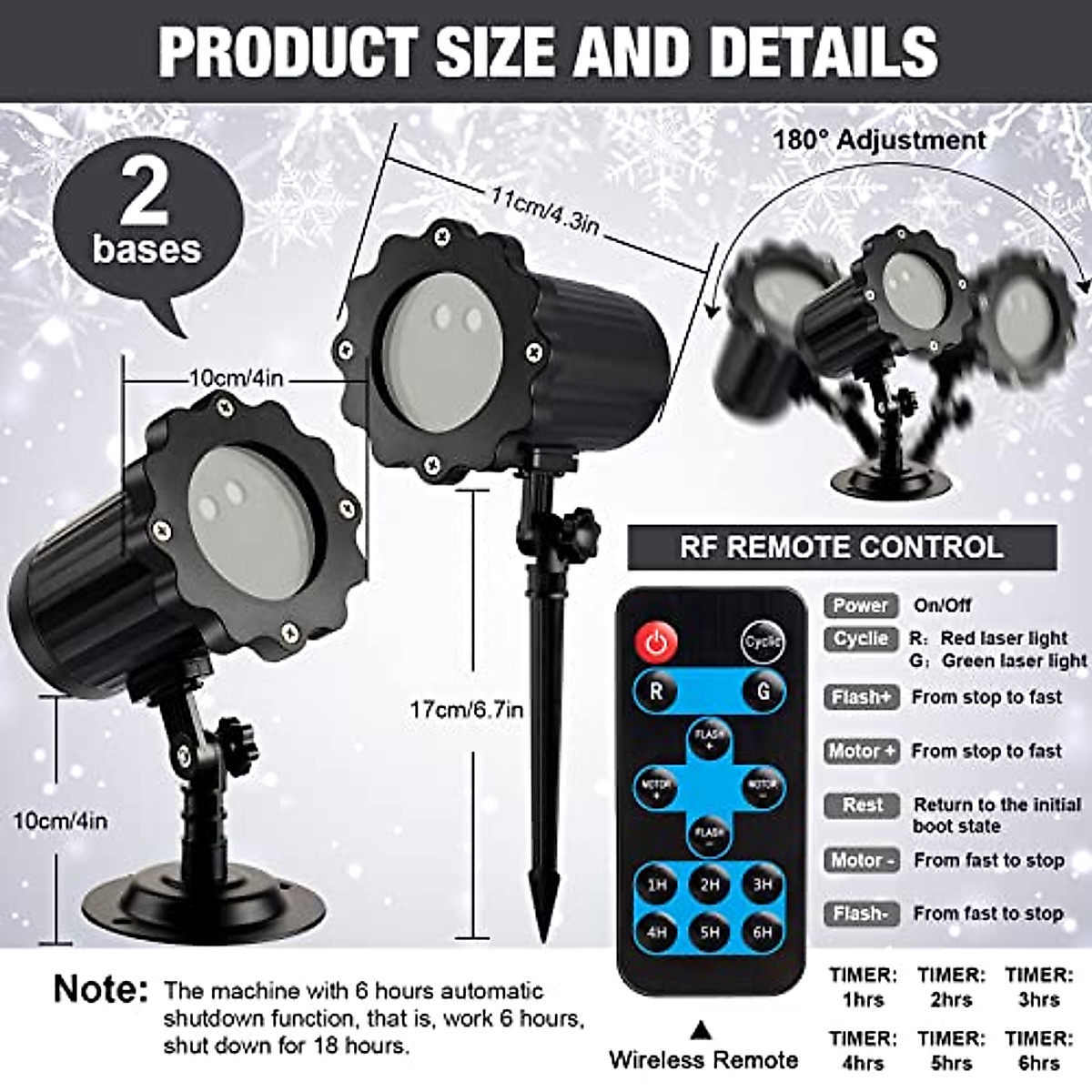 4 Pack Christmas Projector Light Xmas Spotlight Projector with Wireless Remote Holiday Christmas Waterproof Outdoor Projector Spotlights Red and Green Spotlight Star Show for Xmas Holiday Decorations