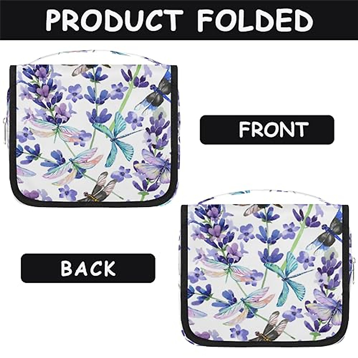 Dragonfly Purple Flower Travel Toiletry Bag Cosmetic Makeup Bag for Women Men Hanging Hook Wash Toiletries Portable Toiletry Bags Organizer