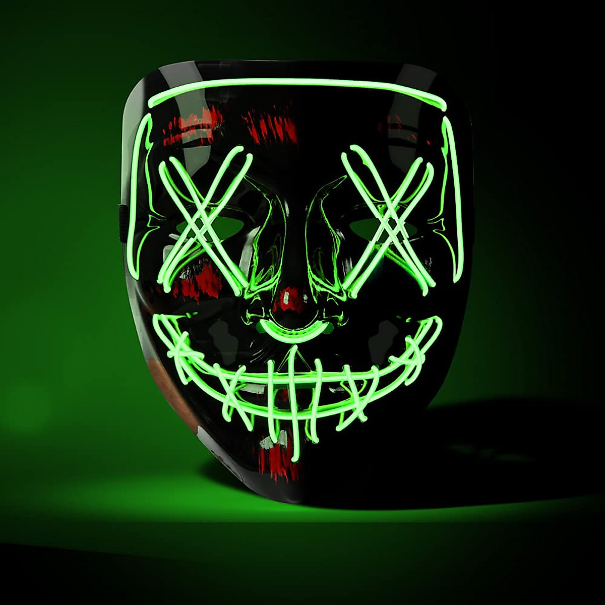 OU-BAND LED Halloween Mask, Purge Mask Costume, Scary Hacker Mask for Halloween, Masquerade Cosplay Light Up Face Mask for Men Women Kids, Carnival, Gifts
